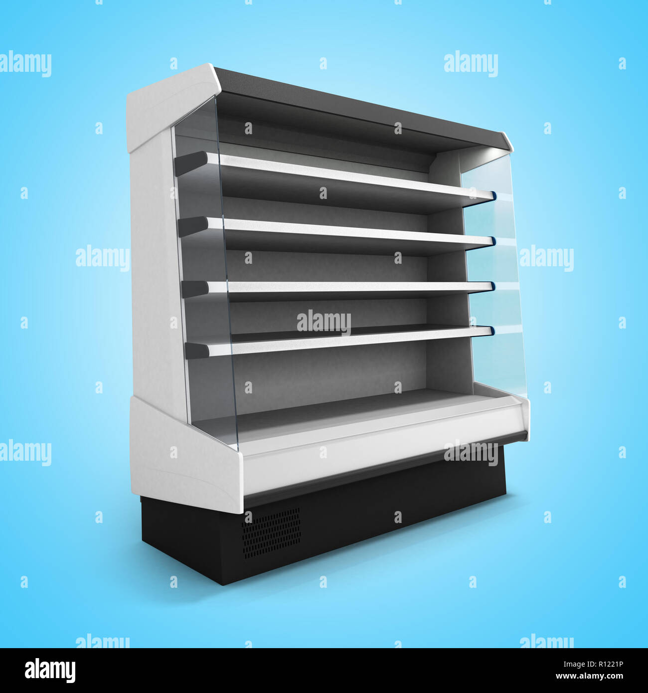 Showcase refrigeration Illuminated front view on gradient background 3d ...