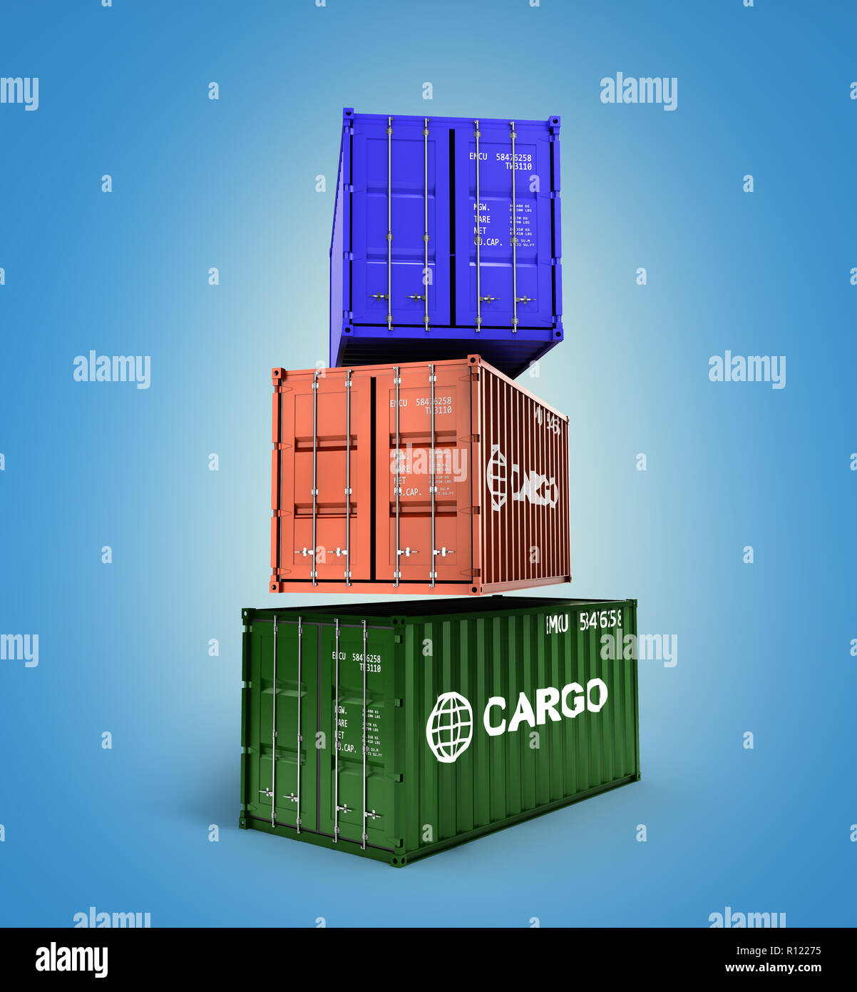 3d rendering of a colored shipping container on gradient Stock Photo ...