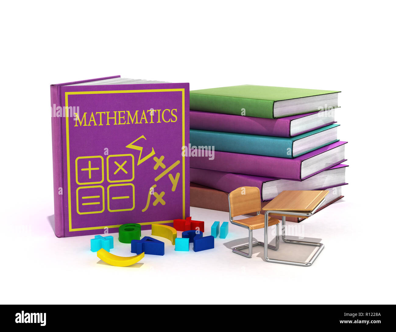 school books on mathematics 3d render on white Stock Photo - Alamy