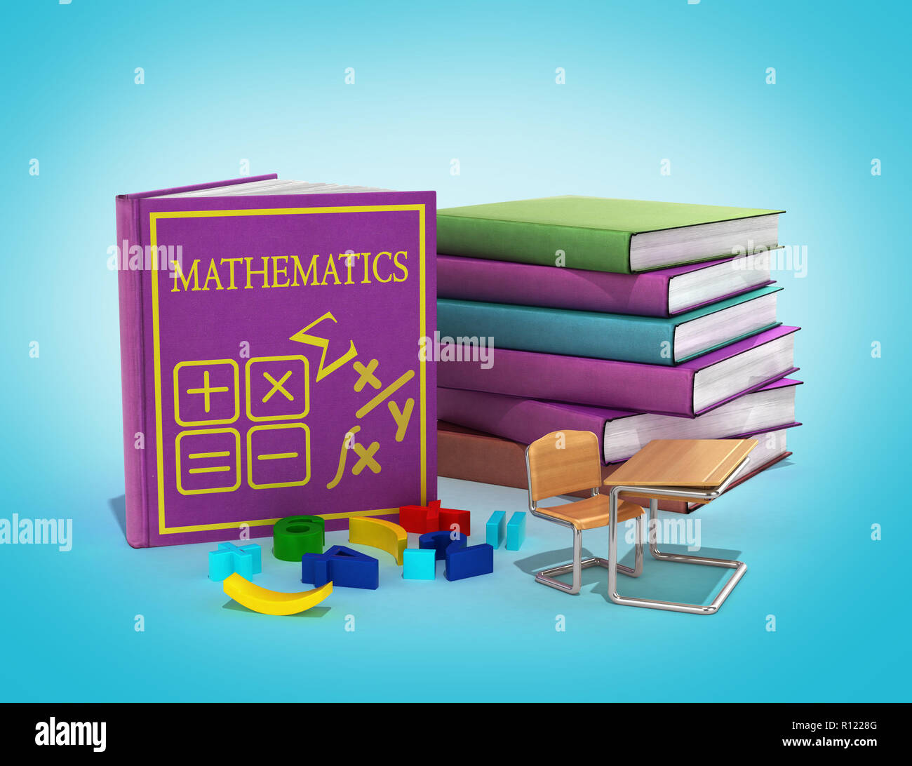 school books on mathematics 3d render on gradient Stock Photo - Alamy