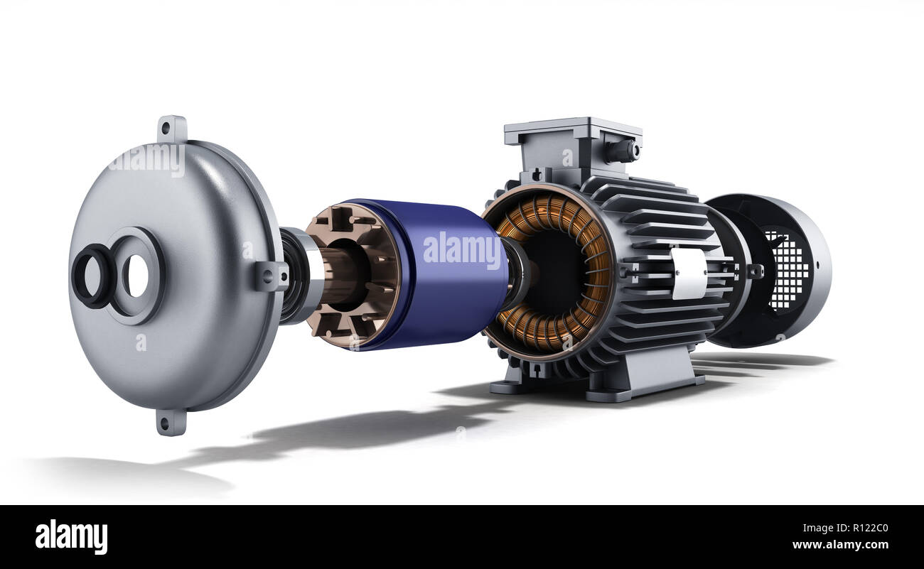 electric motor in disassembled state 3d illustration on a white ...