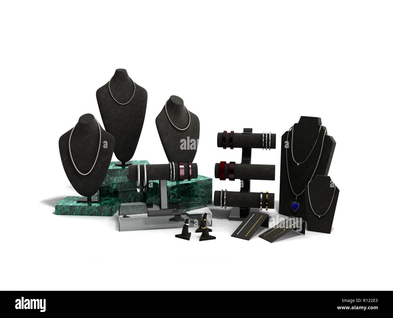 Stand for jewelry in the jewelry display cases 3d illustration on white ...