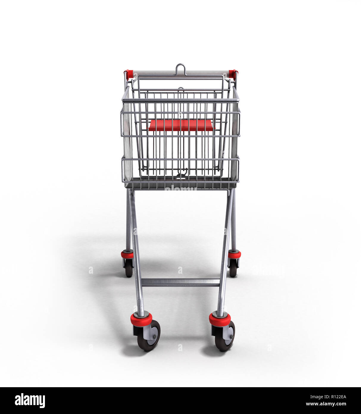 empty trolley from the supermarket in front 3d render on white ...