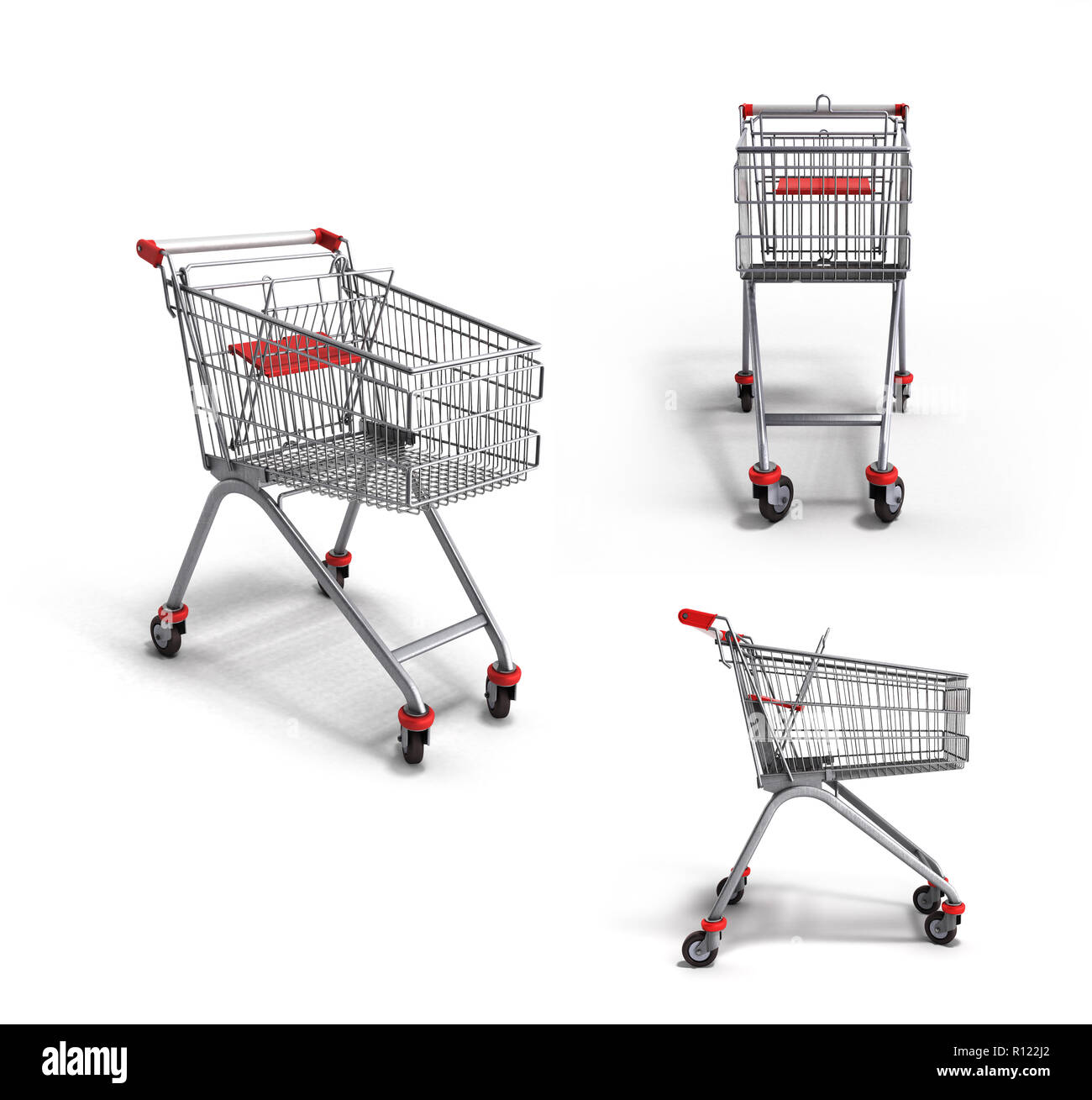 collection of empty trolley from the supermarket 3d render on white ...