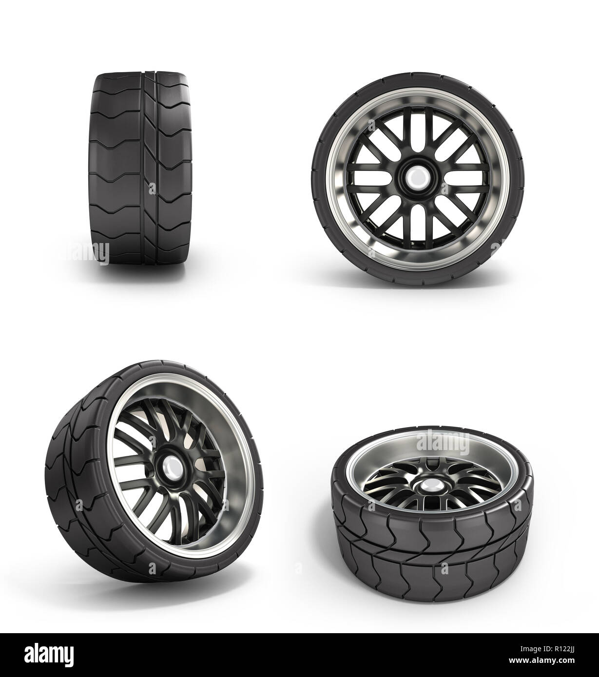 collection of automotive wheel isolated on white 3d illustration Stock ...