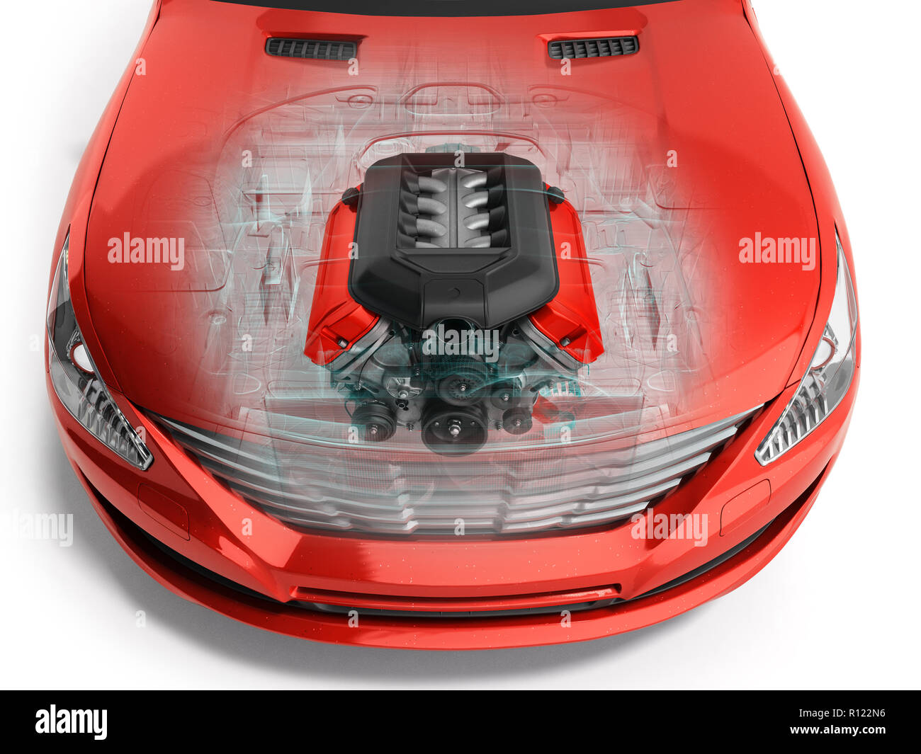 car engine inside the car 3d render on white Stock Photo - Alamy