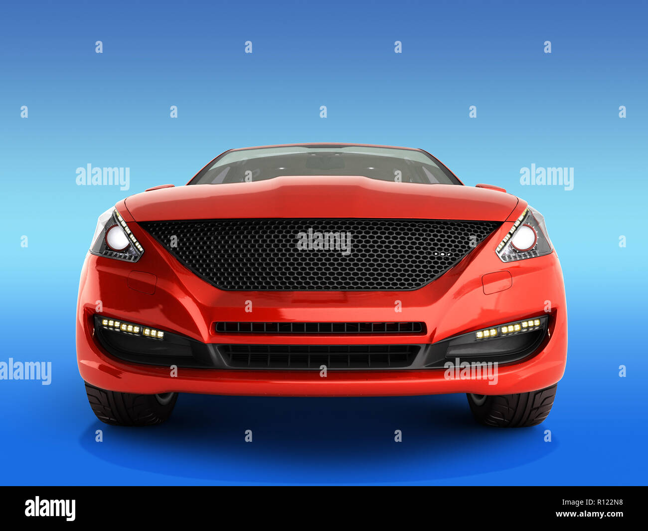 red car front view 3d render on gradient Stock Photo - Alamy