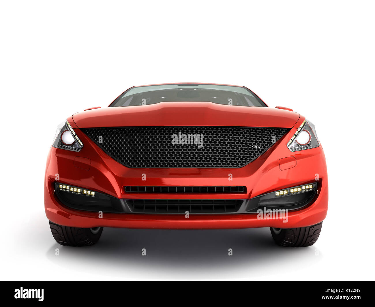 red car front view 3d render on white Stock Photo - Alamy
