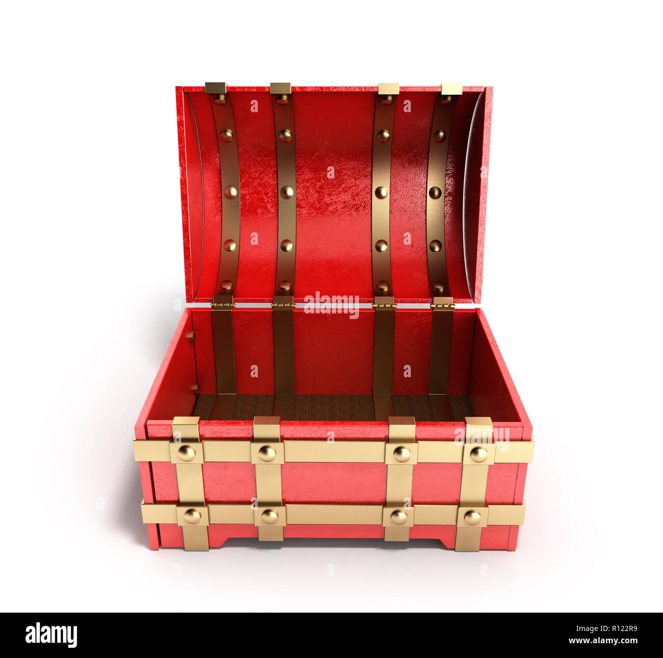 open red chest empty 3d render on a white background Stock Photo - Alamy