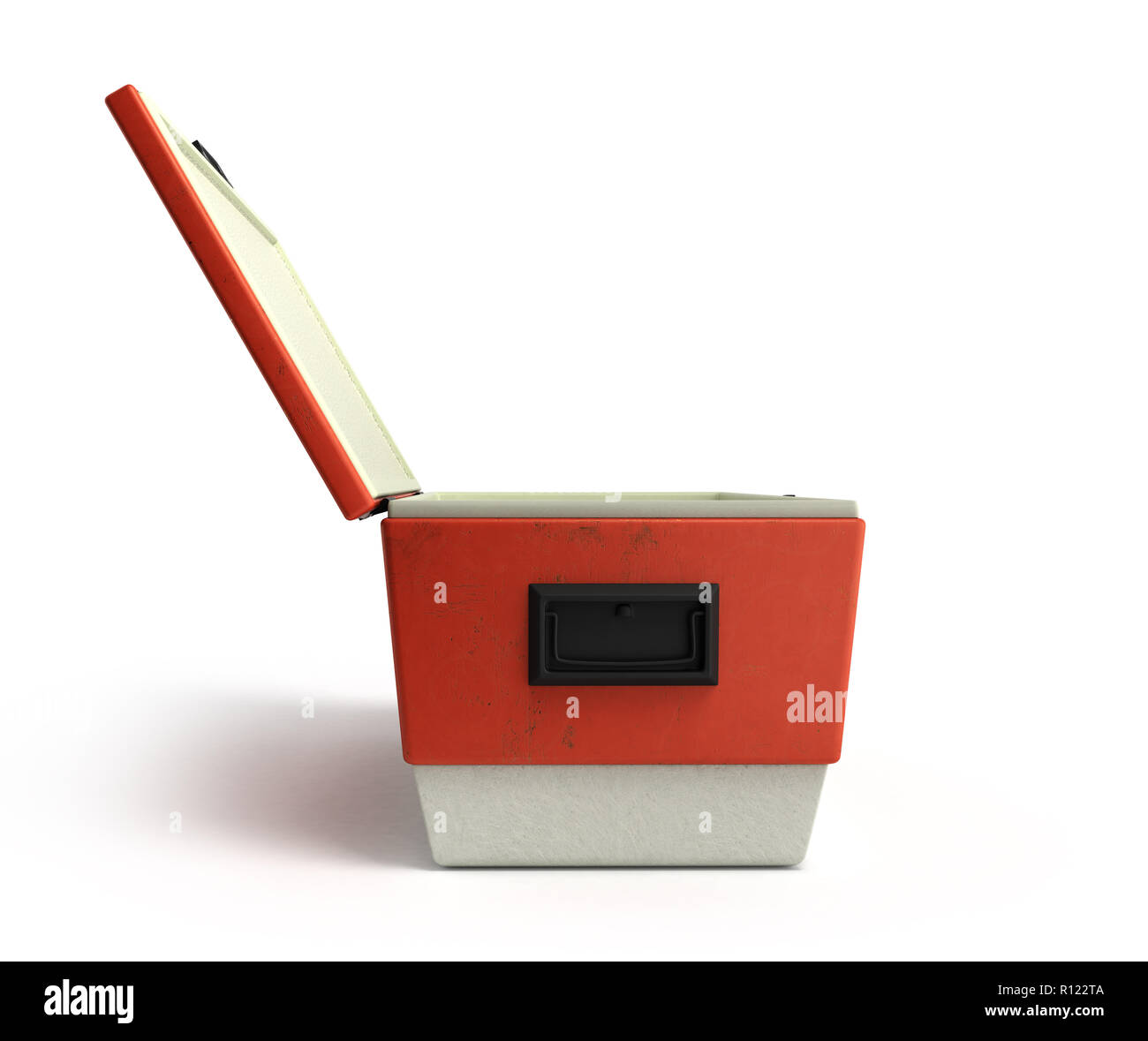open beach refrigerator Cooler red 3d render on a white background ...