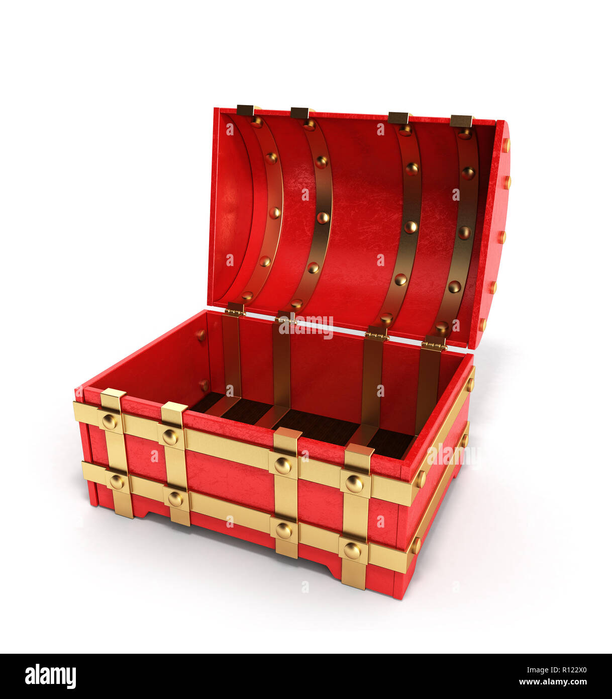 open red chest empty 3d render on a white background Stock Photo - Alamy