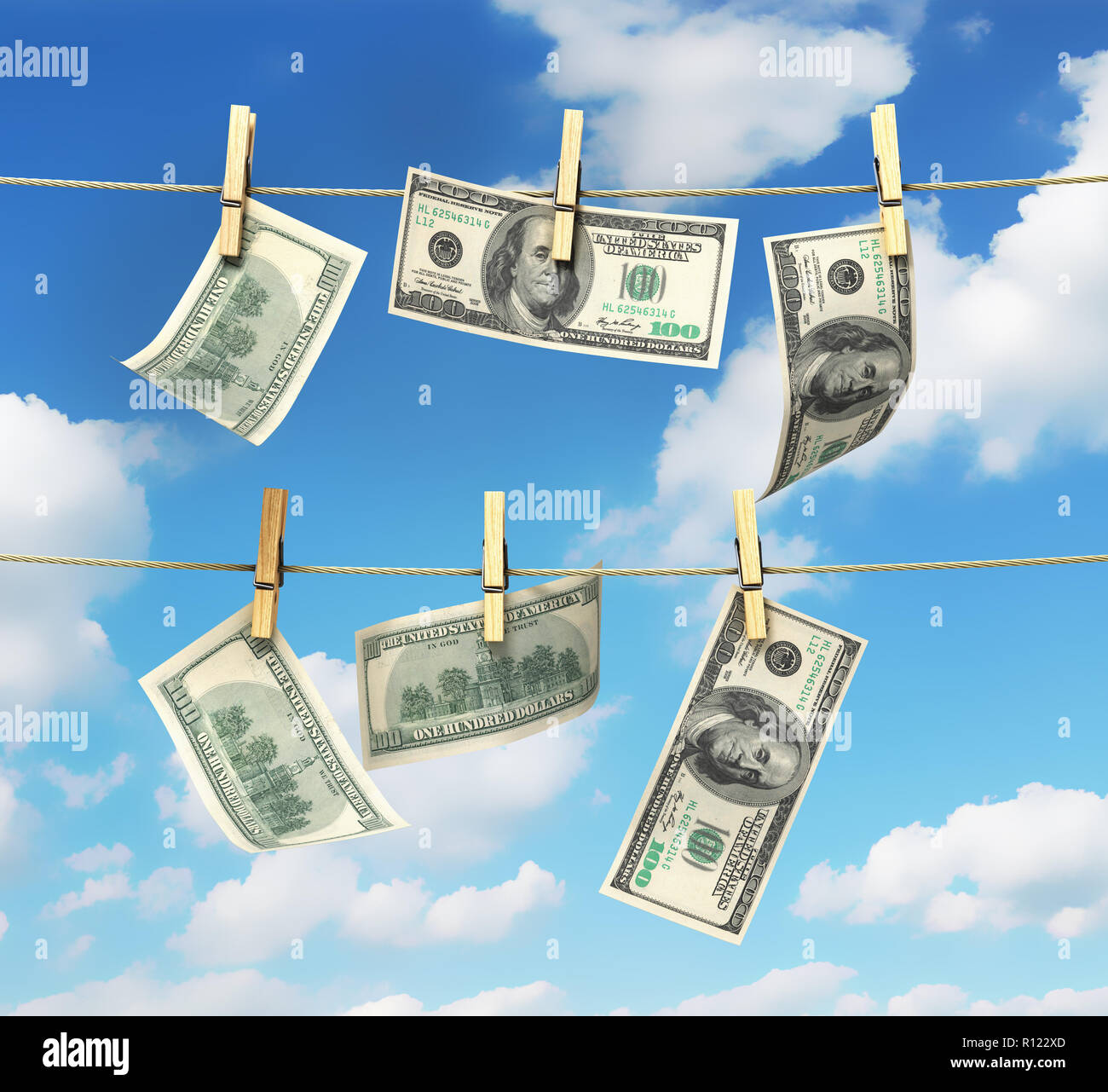 concept of money laundering dollar money bills on roupe 3d render Stock ...