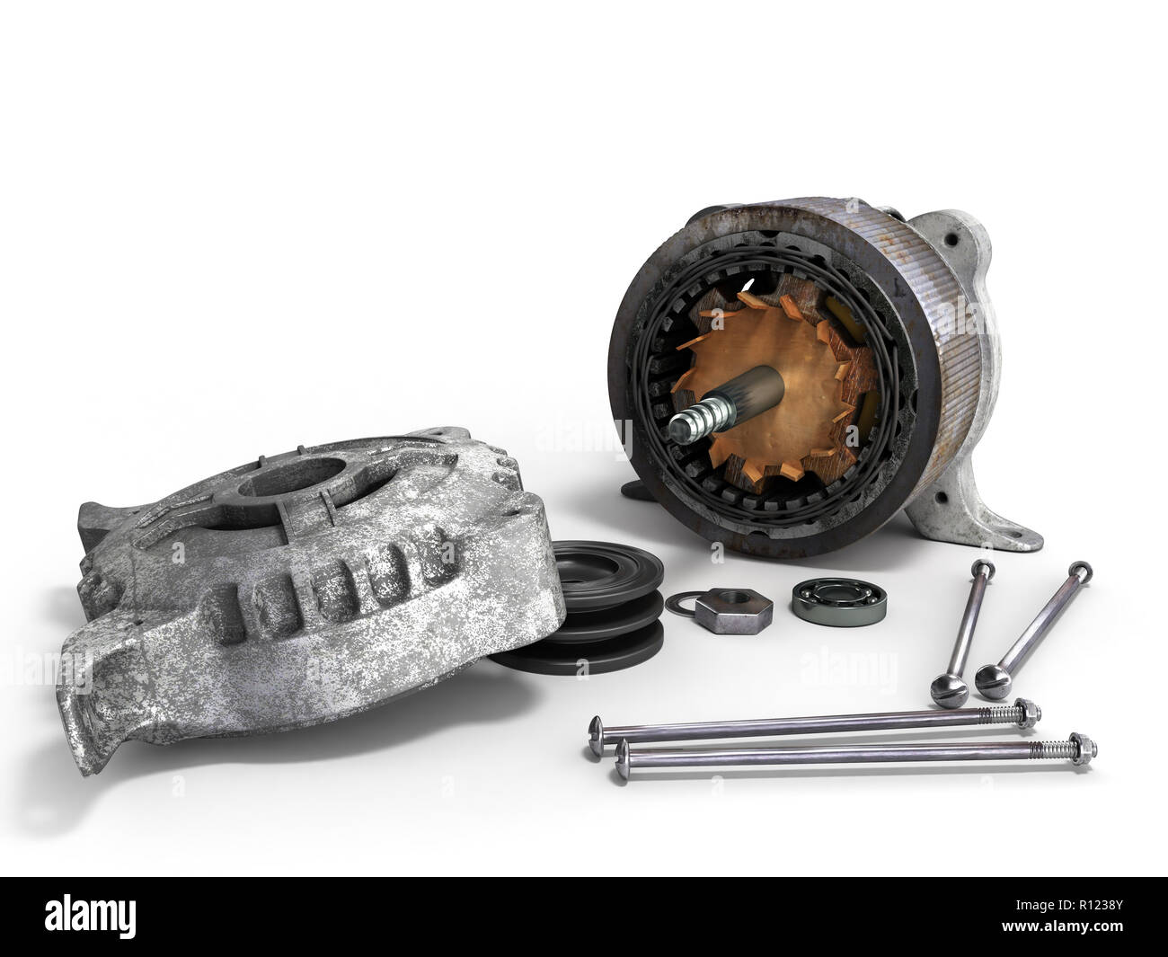 the concept of service disassemble electric motor 3d render isolated on ...