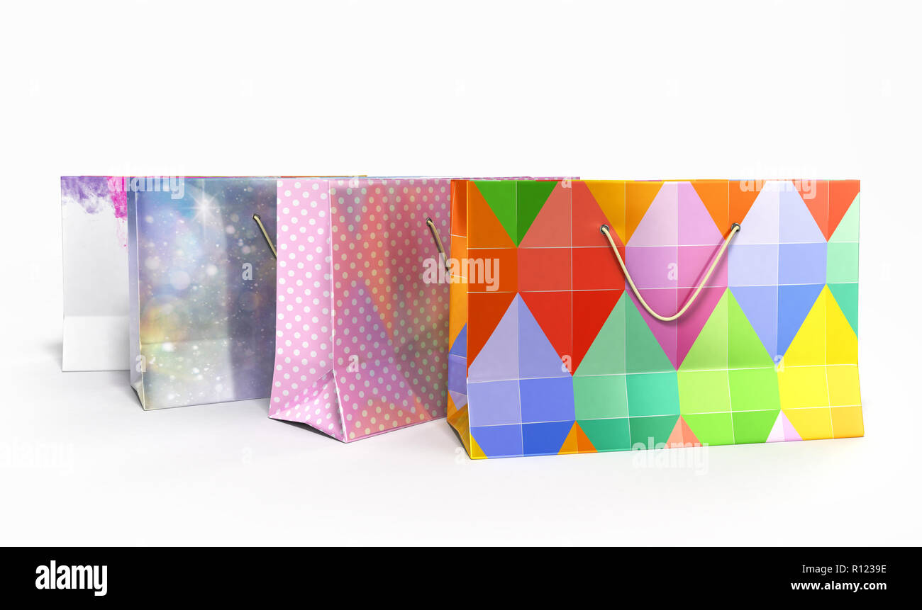 coloder paper bags 3d render on white background Stock Photo - Alamy