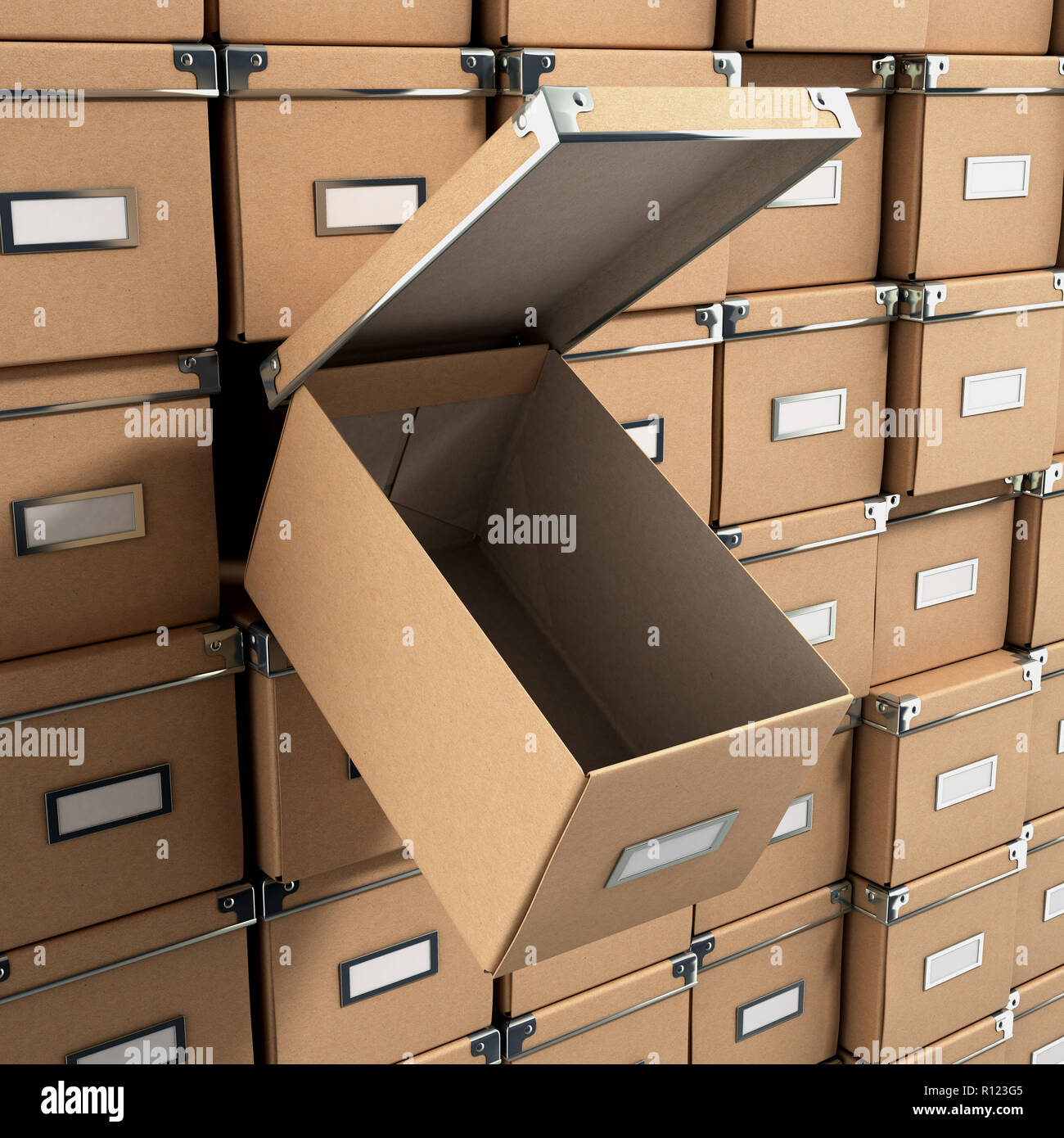 concept organization ofisnіe boxes as background with one open empty ...