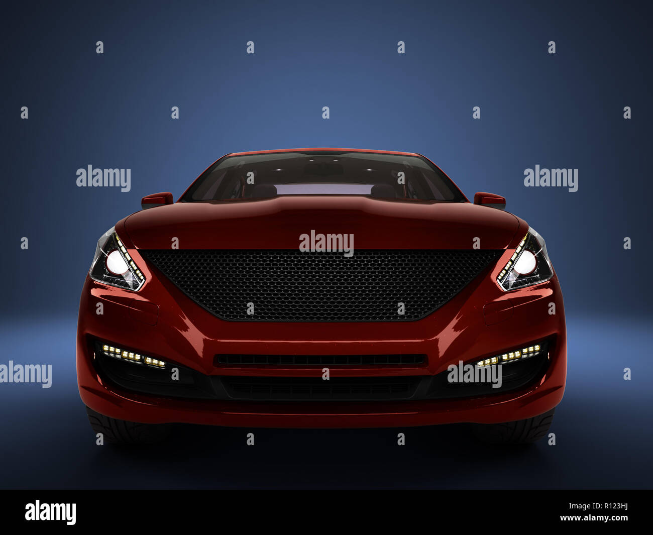 red car front view 3d render on blue gradient Stock Photo - Alamy