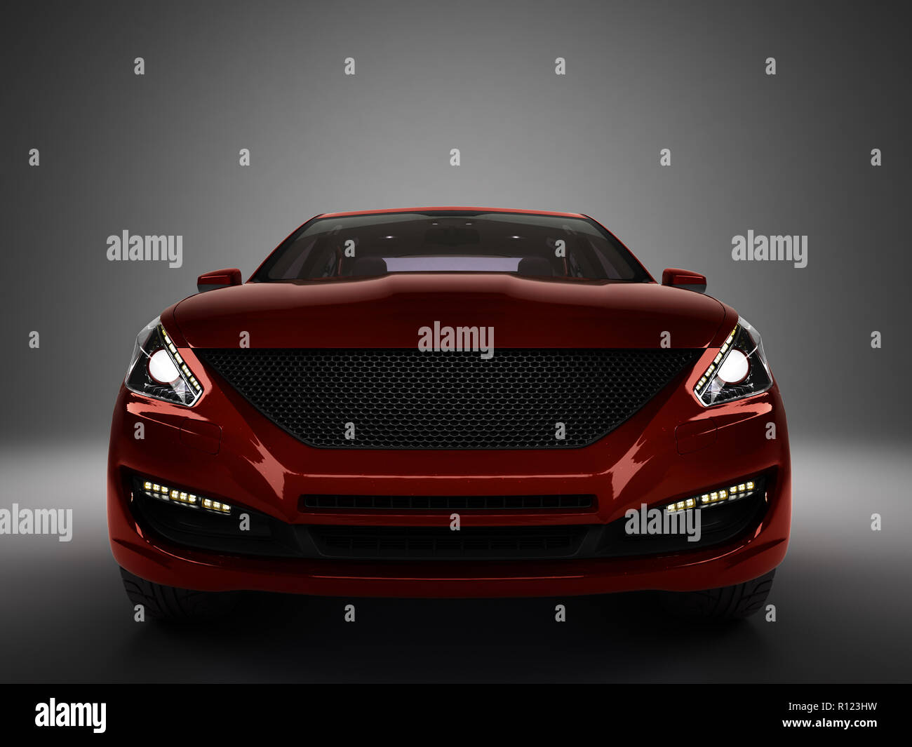 red car front view 3d render on gradient Stock Photo - Alamy