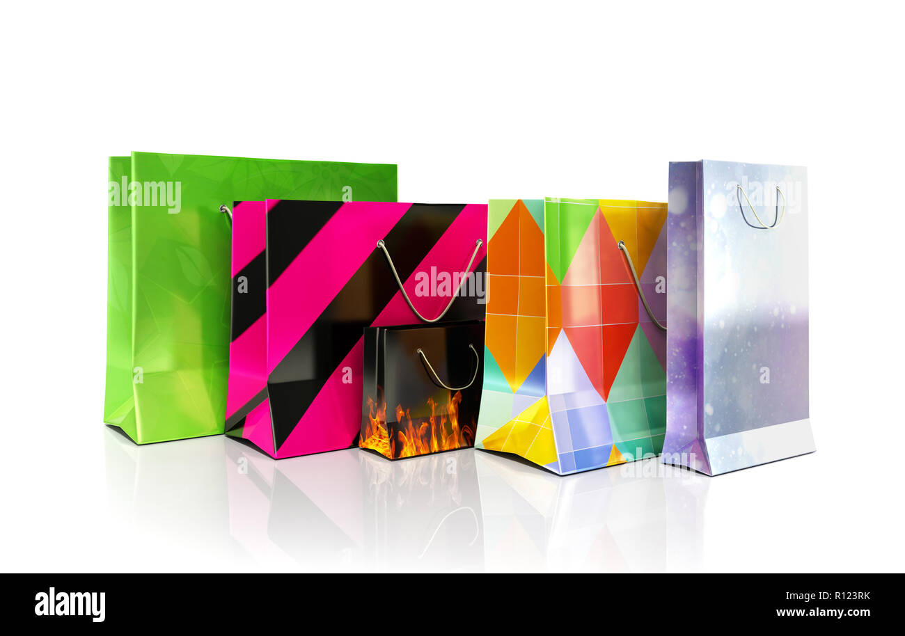 coloder paper bags 3d illustration on white background Stock Photo - Alamy