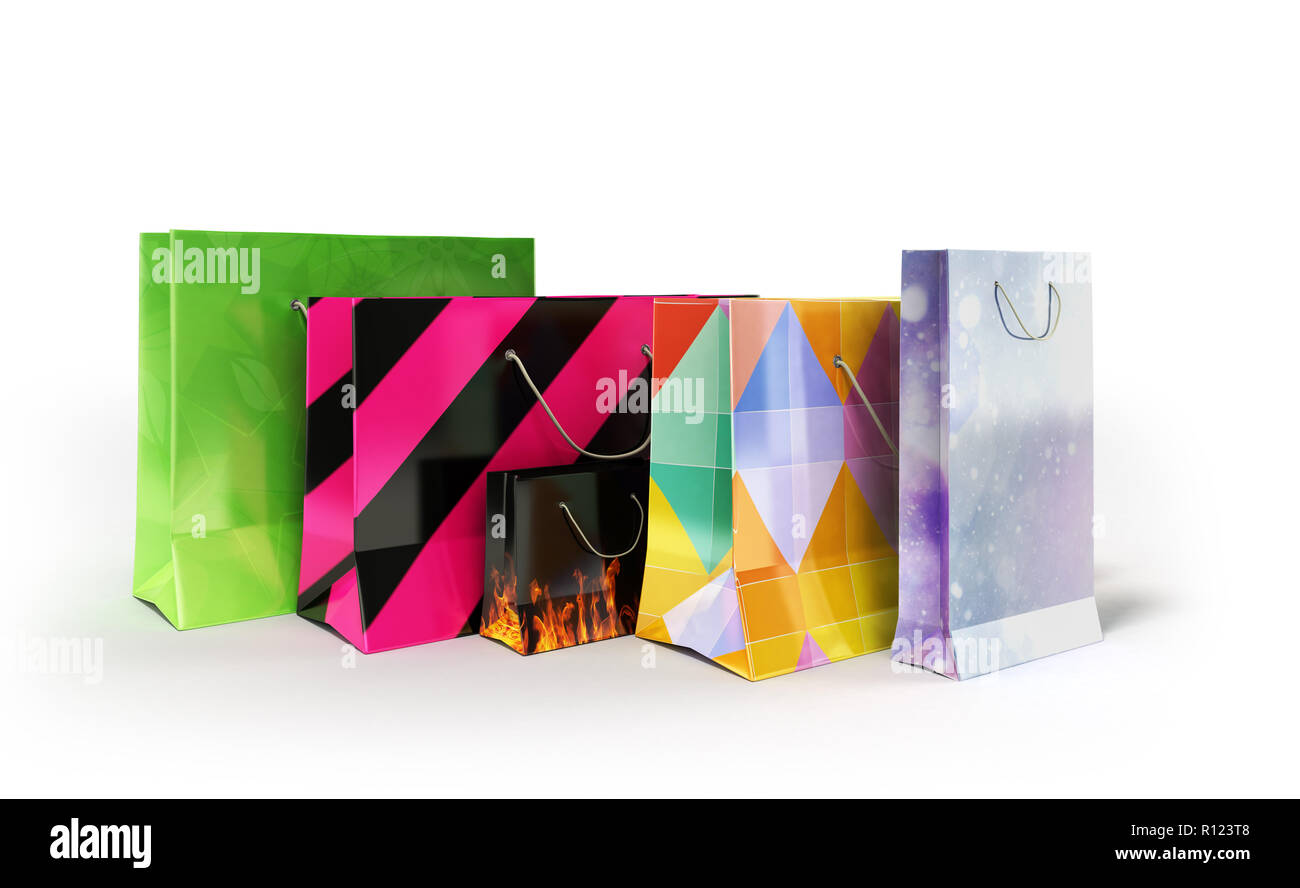 coloder paper bags 3d illustration on white Stock Photo - Alamy
