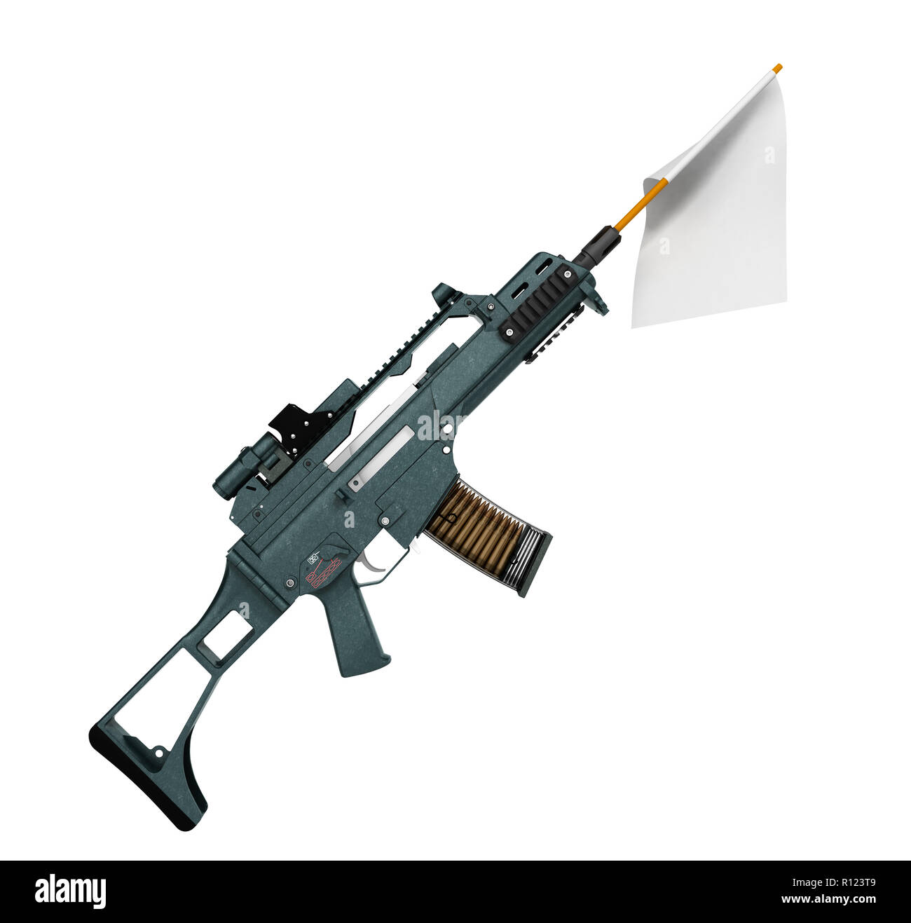 concept defeat white flag from the barrel of the machine 3d ...