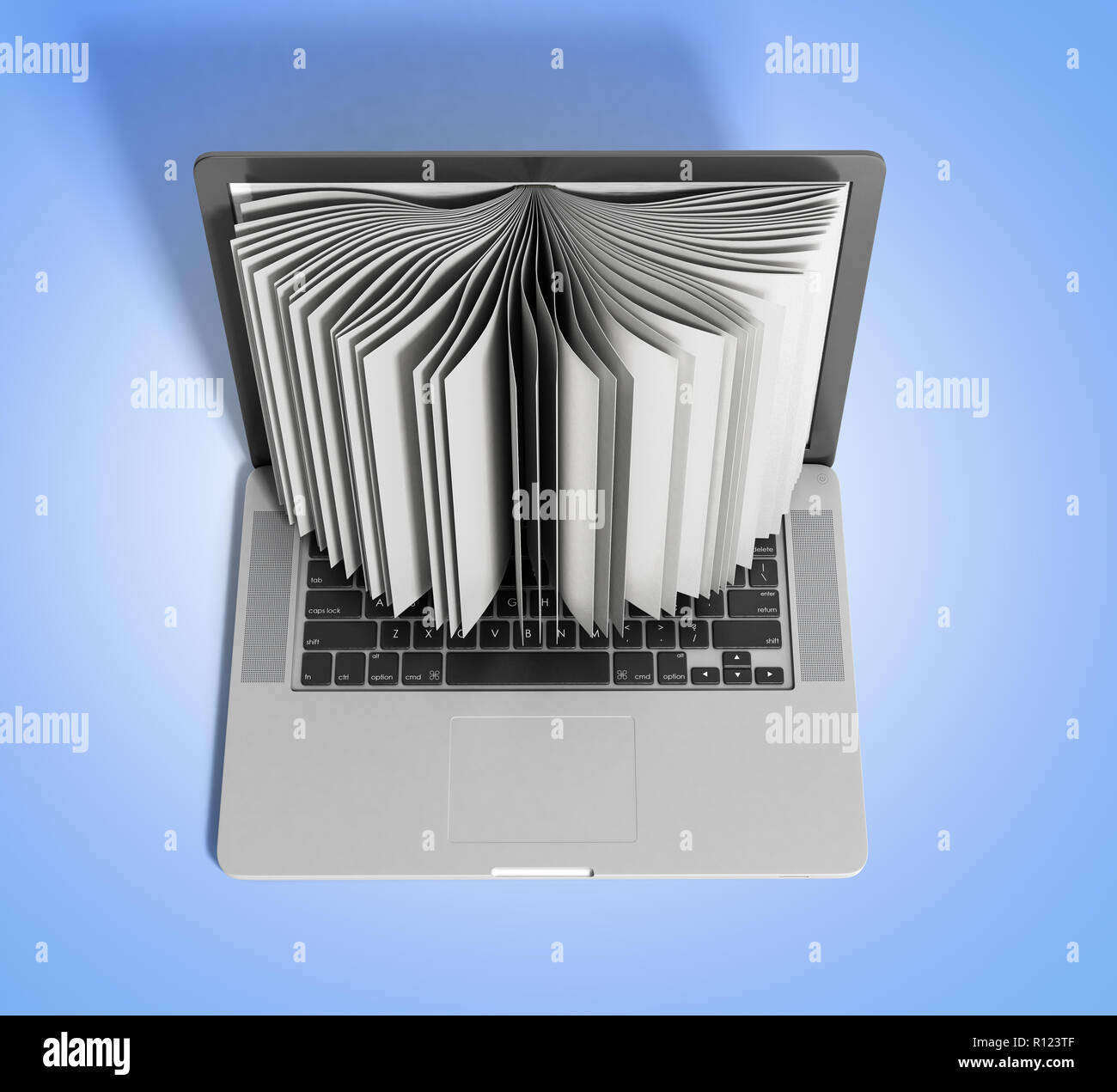 creative E-learning Concept Book and Laptop 3d render on white Stock Photo - Alamy