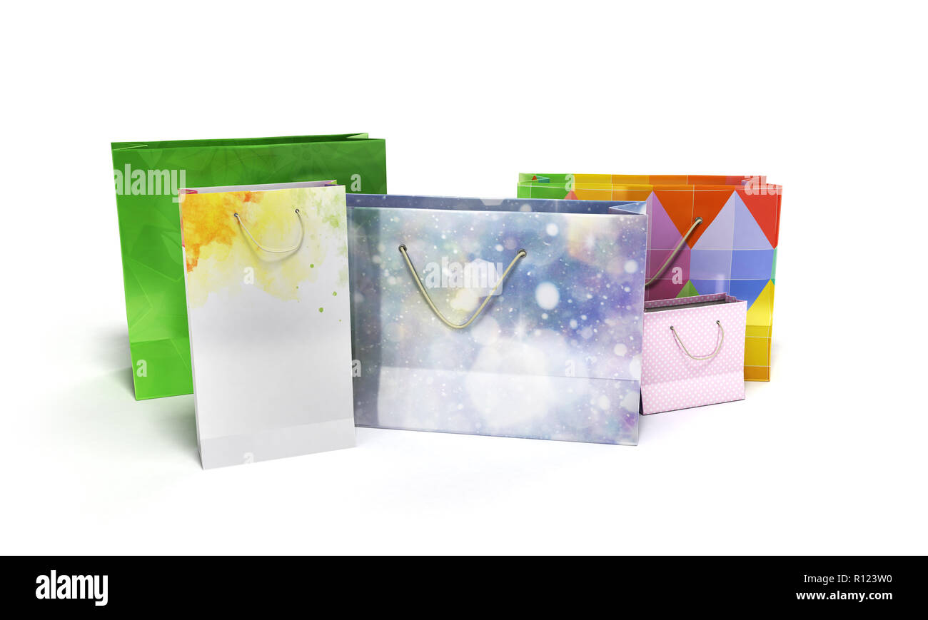 coloder paper bags 3d illustration on white background Stock Photo - Alamy