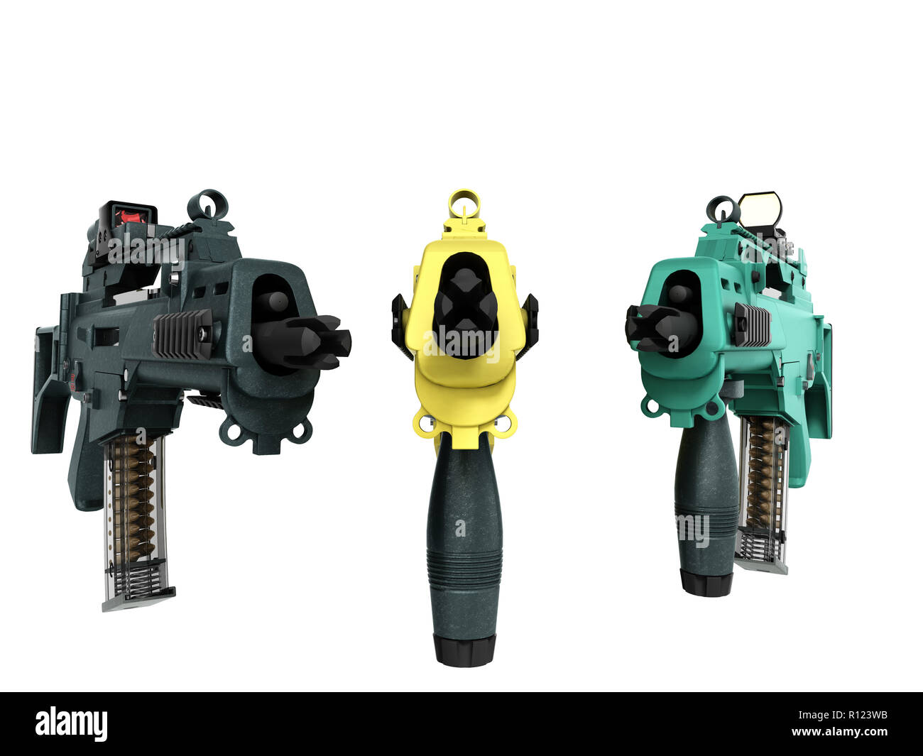 three machine look at the goal and the concept of offensive attacks 3d ...