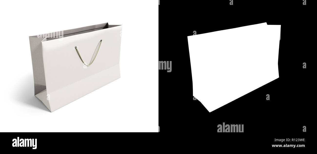 white paper bag 3d render on white background Stock Photo - Alamy