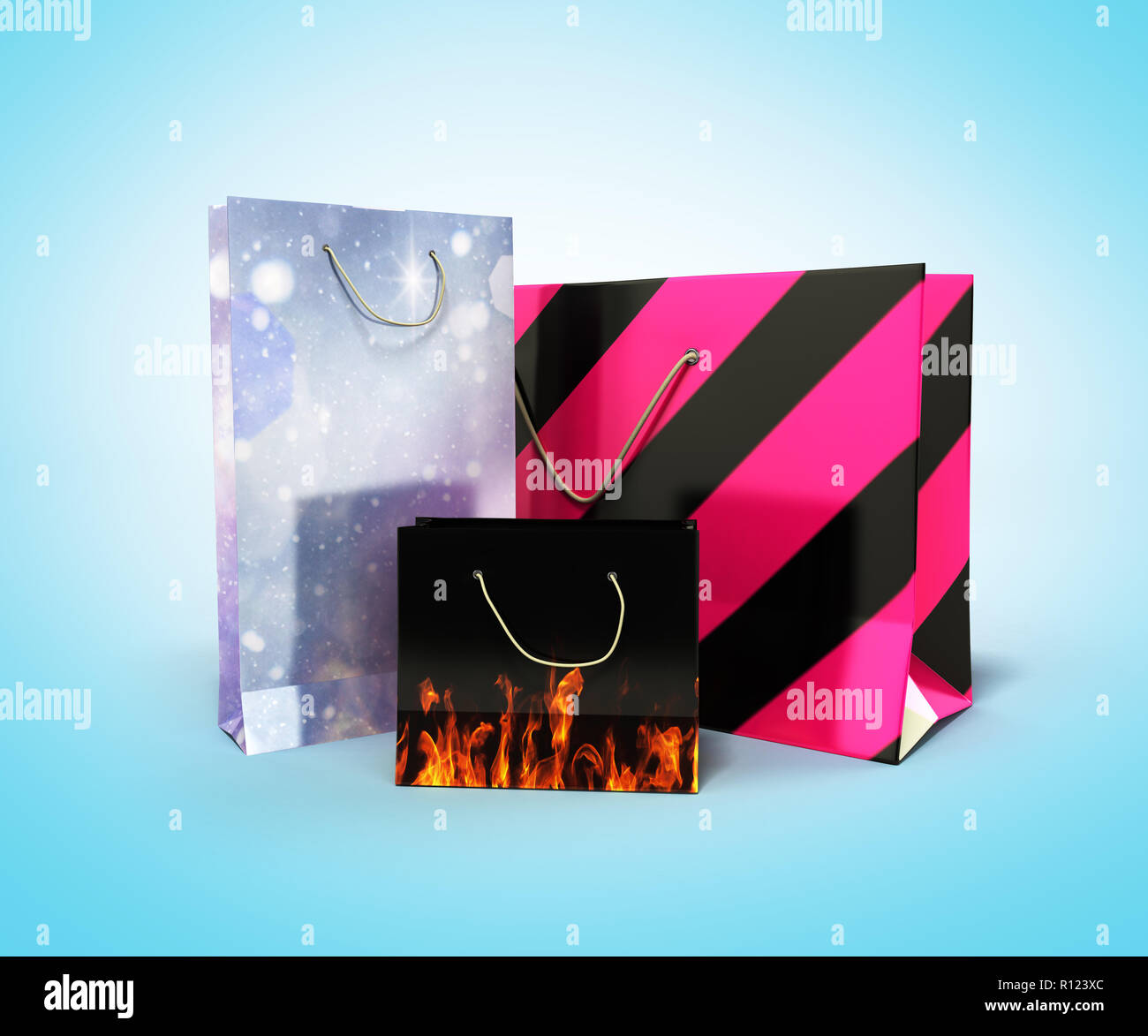 coloder paper bags 3d render on blue background Stock Photo - Alamy
