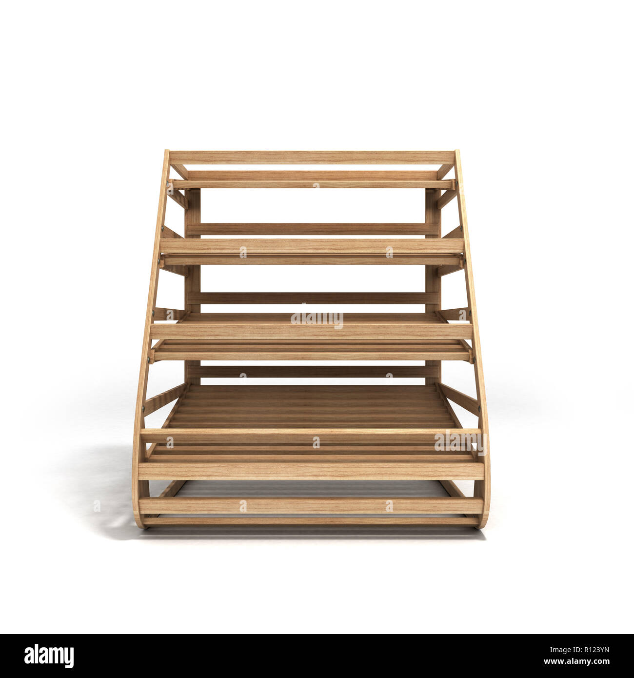 empty wooden shelves for bread 3d render on a white background Stock ...