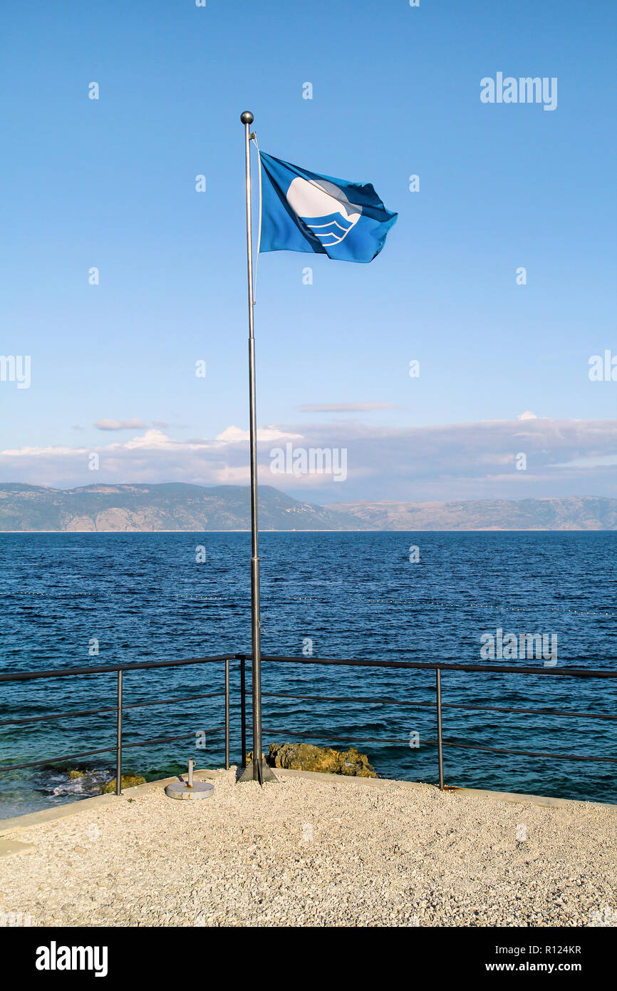 Blue flag for clean beach quality award flag flying, which means it has ...