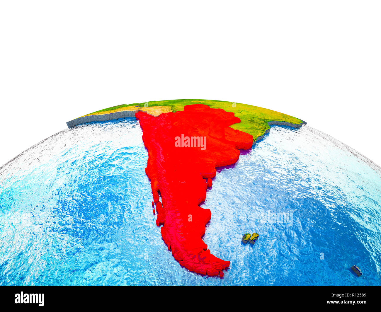 Southern Cone on 3D Earth with visible countries and blue oceans with ...