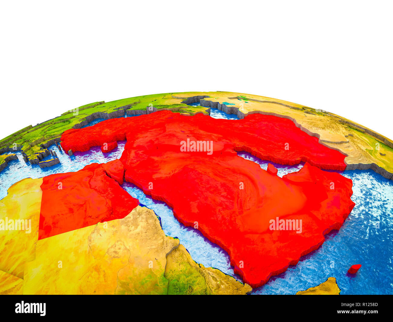 Middle East on 3D Earth with visible countries and blue oceans with ...