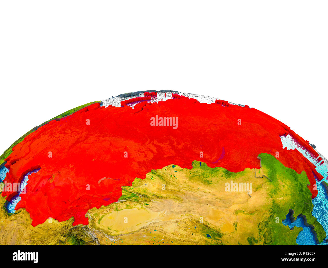 Former Soviet Union on 3D Earth with visible countries and blue oceans ...