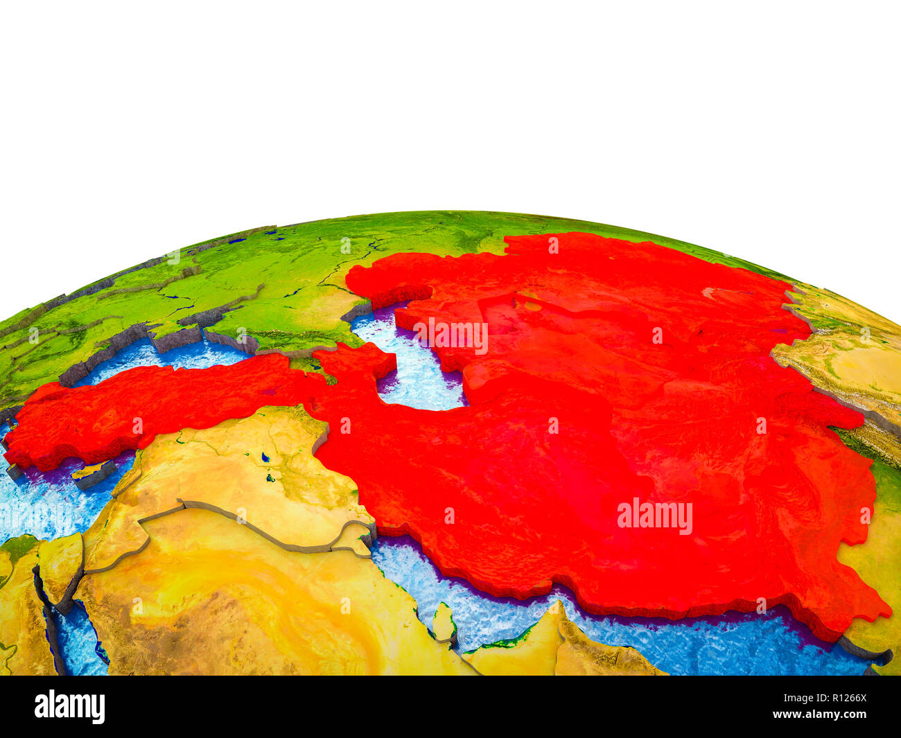 ECO member states on 3D Earth with visible countries and blue oceans ...