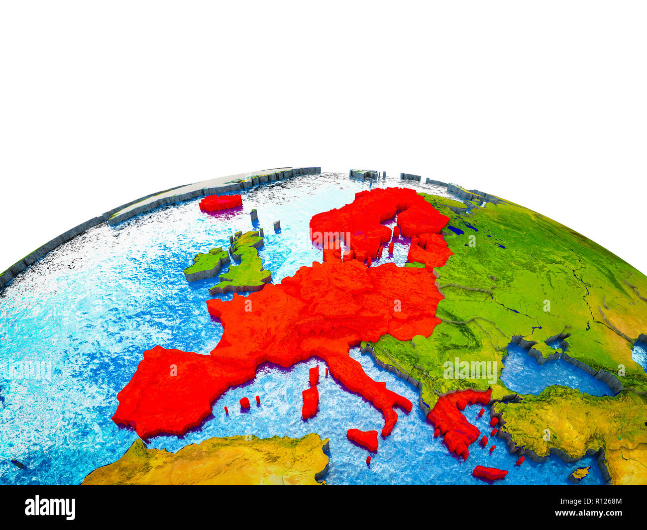 Schengen Area members on 3D Earth with visible countries and blue ...