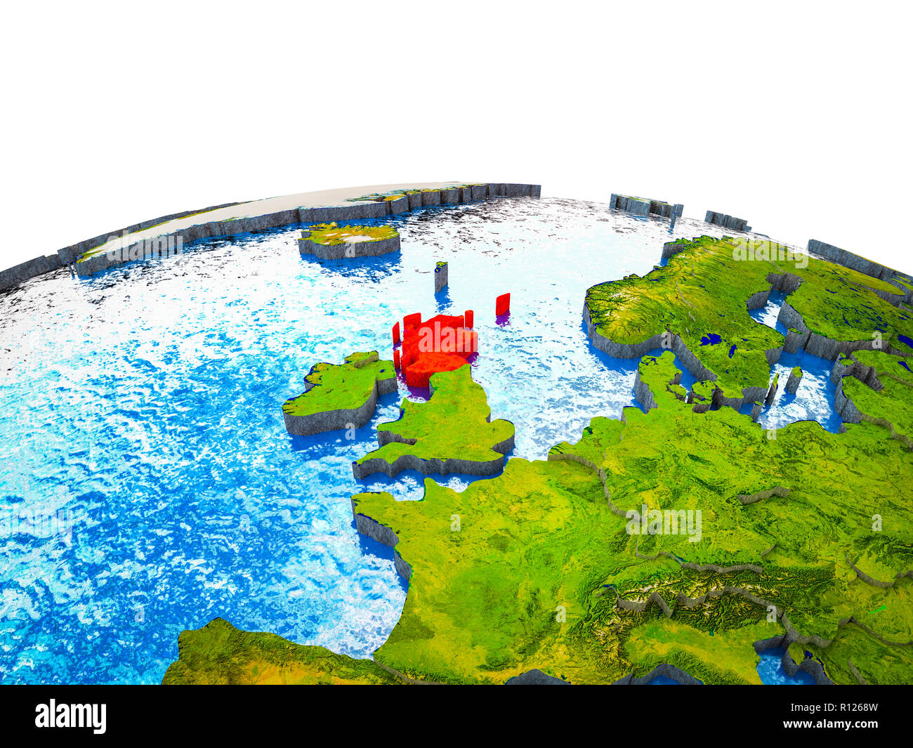 Scotland on 3D Earth with visible countries and blue oceans with waves ...