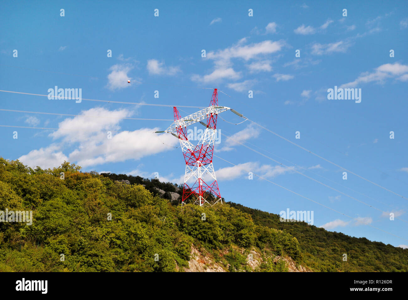 High voltage power electrical transmission tower and electricity pole ...