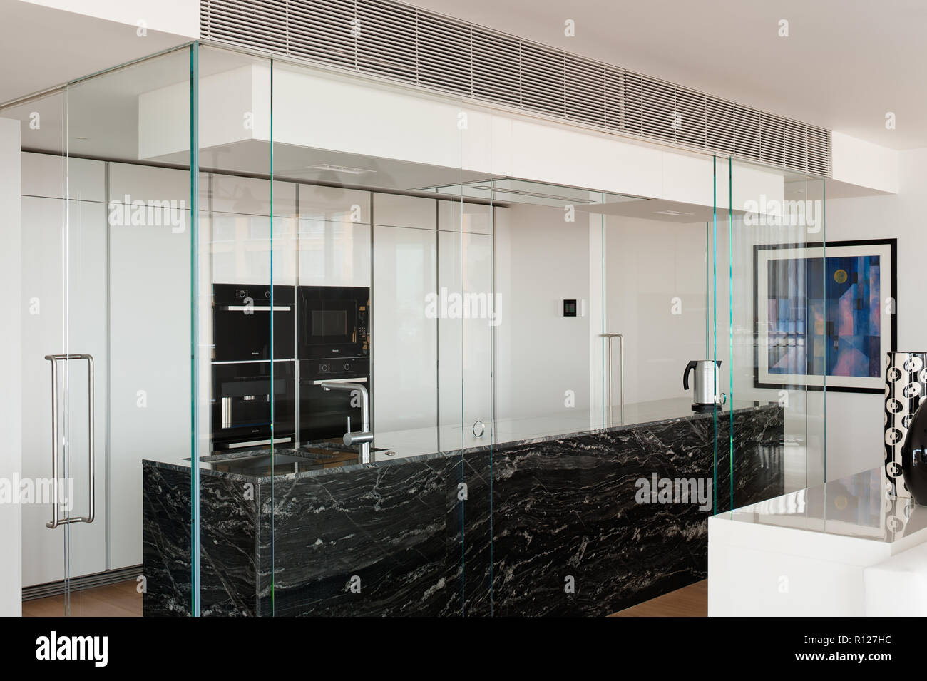 Art deco styled kitchen enclosed in kitchen Stock Photo - Alamy