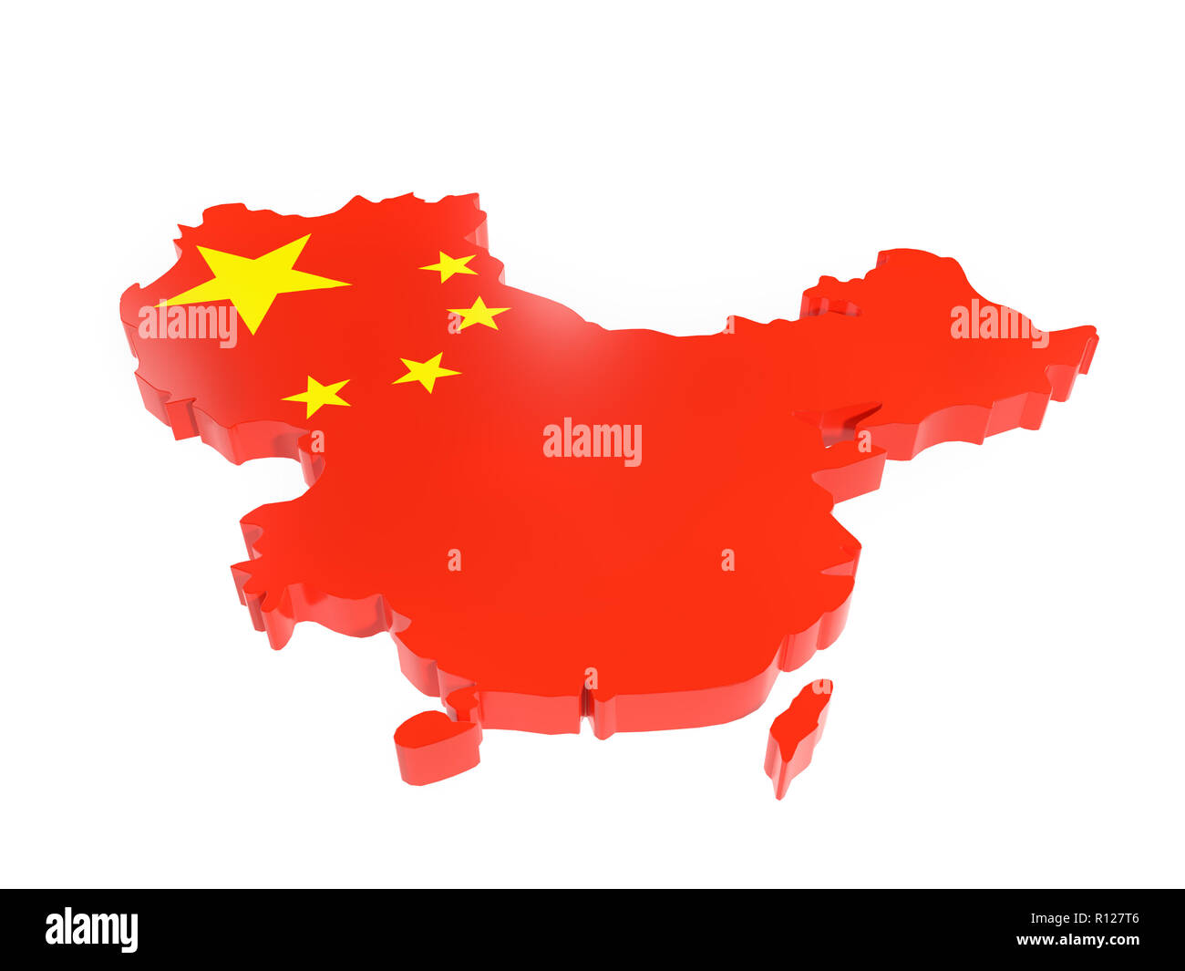 3D render of China borderline with national flag colors on white ...