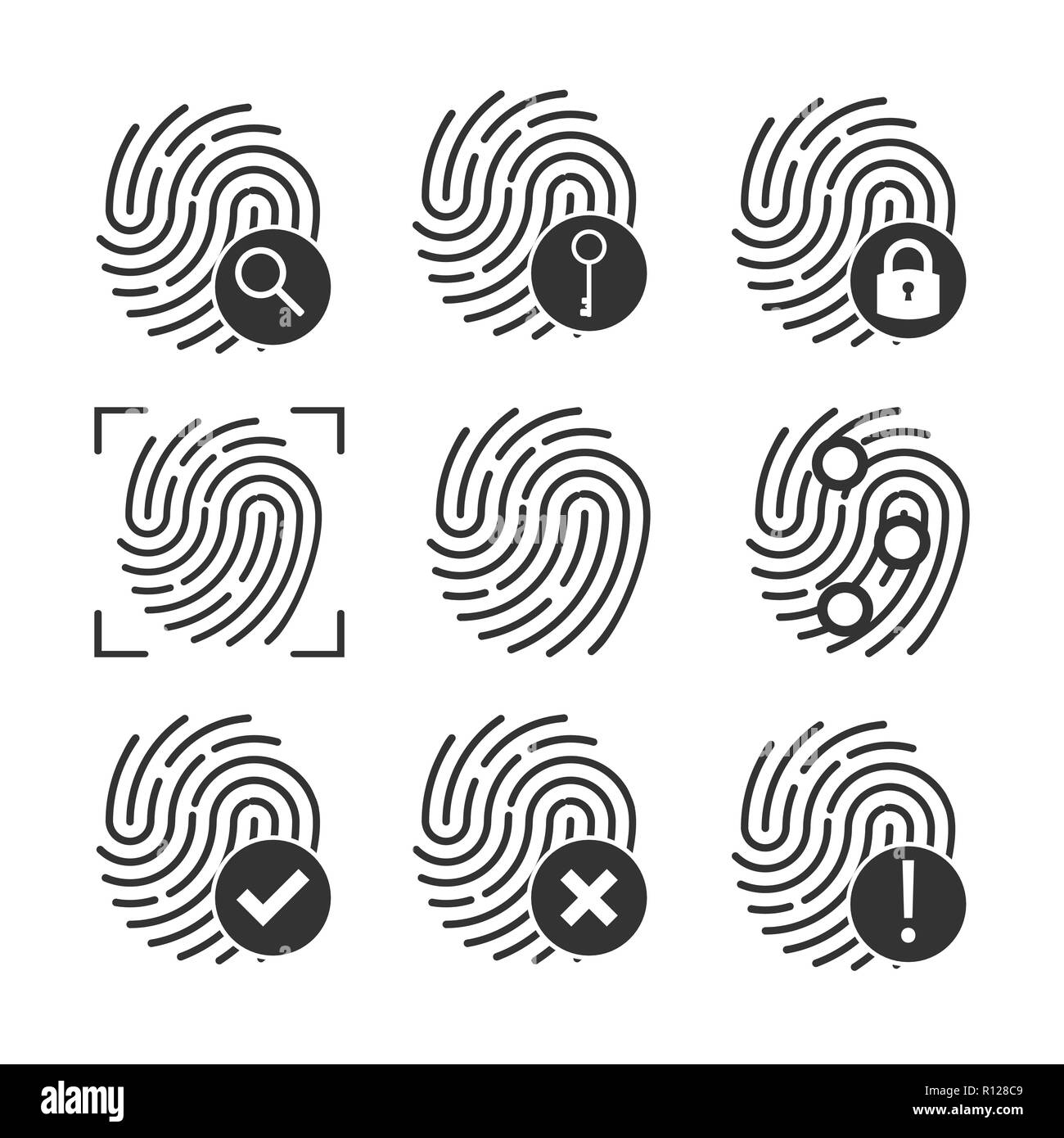 Identification symbol. Fingerprint icon. Vector illustrations. Flat ... Identification symbol. Fingerprint icon. Vector illustrations. Flat ...