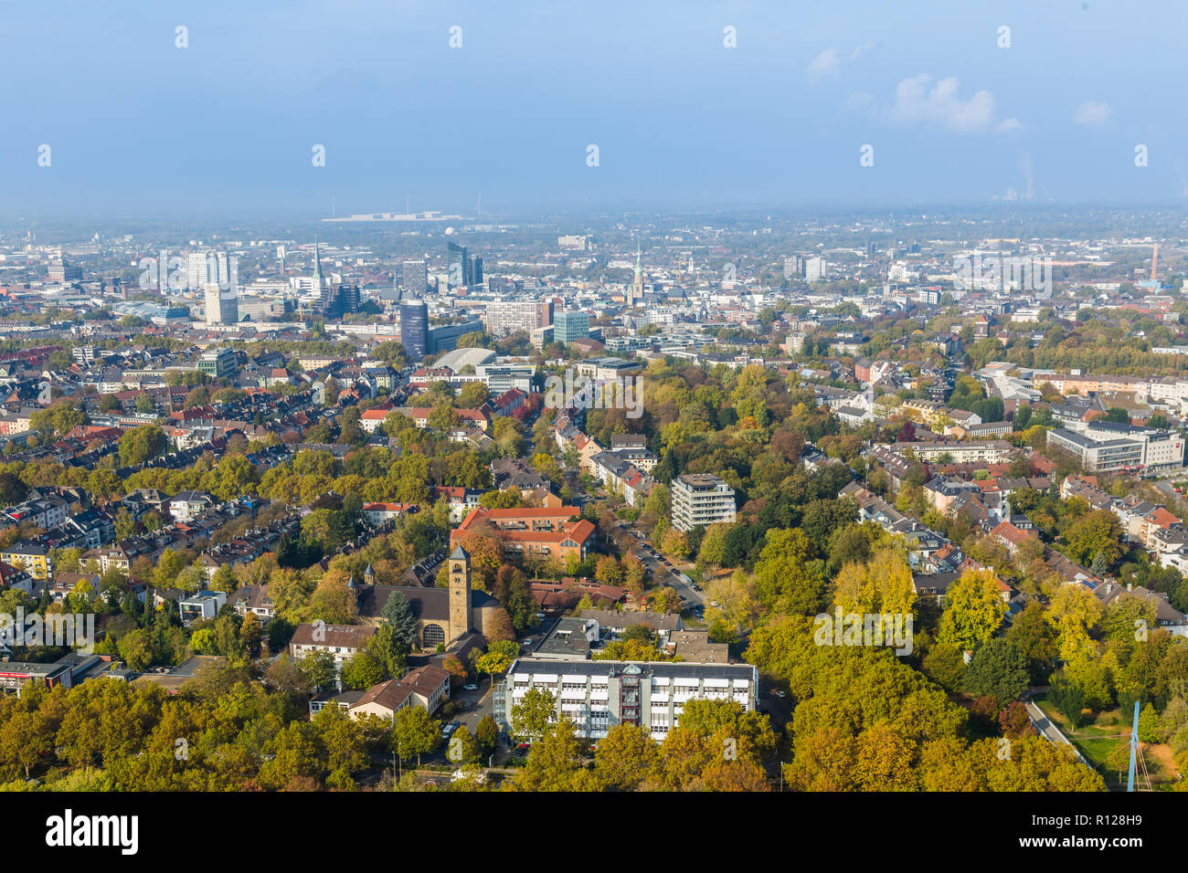 Aerial panorama from Florianturm telecommunications tower and landmark ...
