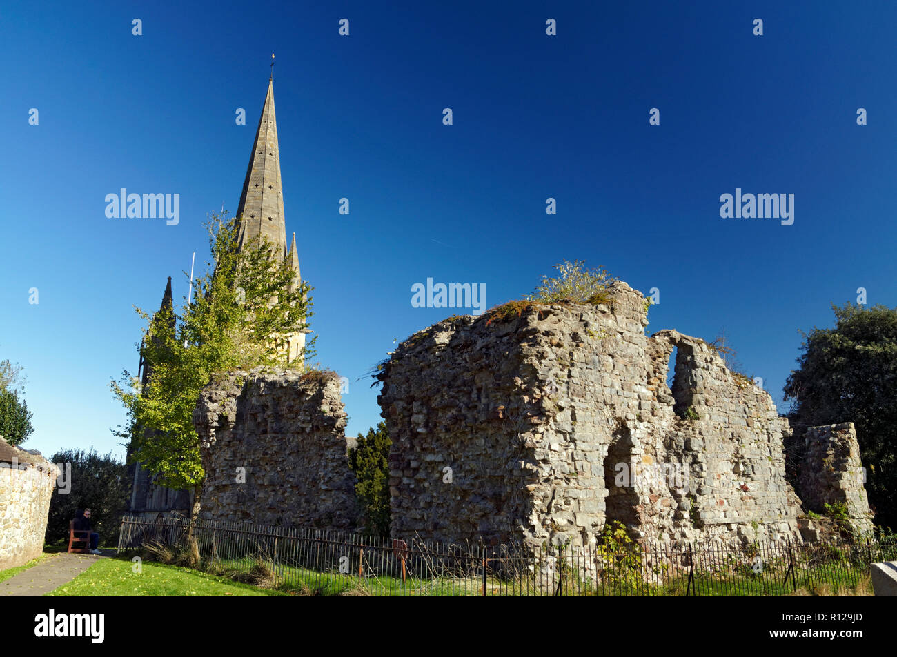 Llandaff Cathedral and remains of ancient Bell Tower, Llandaff, Cardiff ...