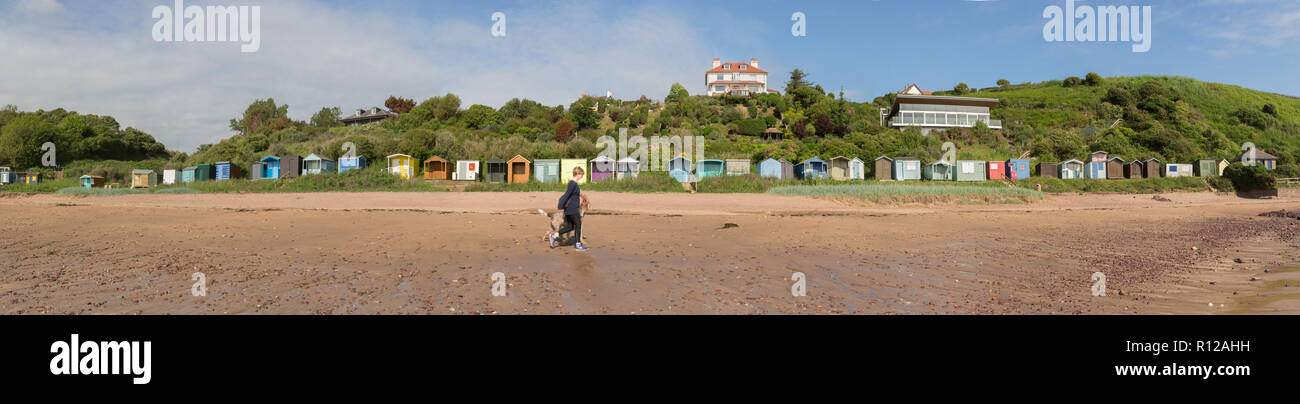 Panorama of Coldingham beach, Scottish Borders, with colourful beach ...