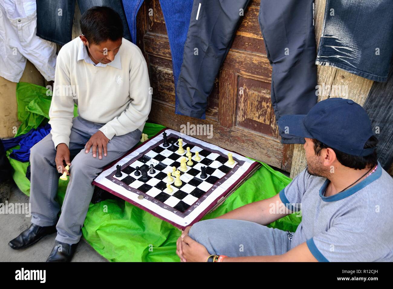 Playing chess - Market in HUARAZ. Department of Ancash.PERU Stock Photo ...