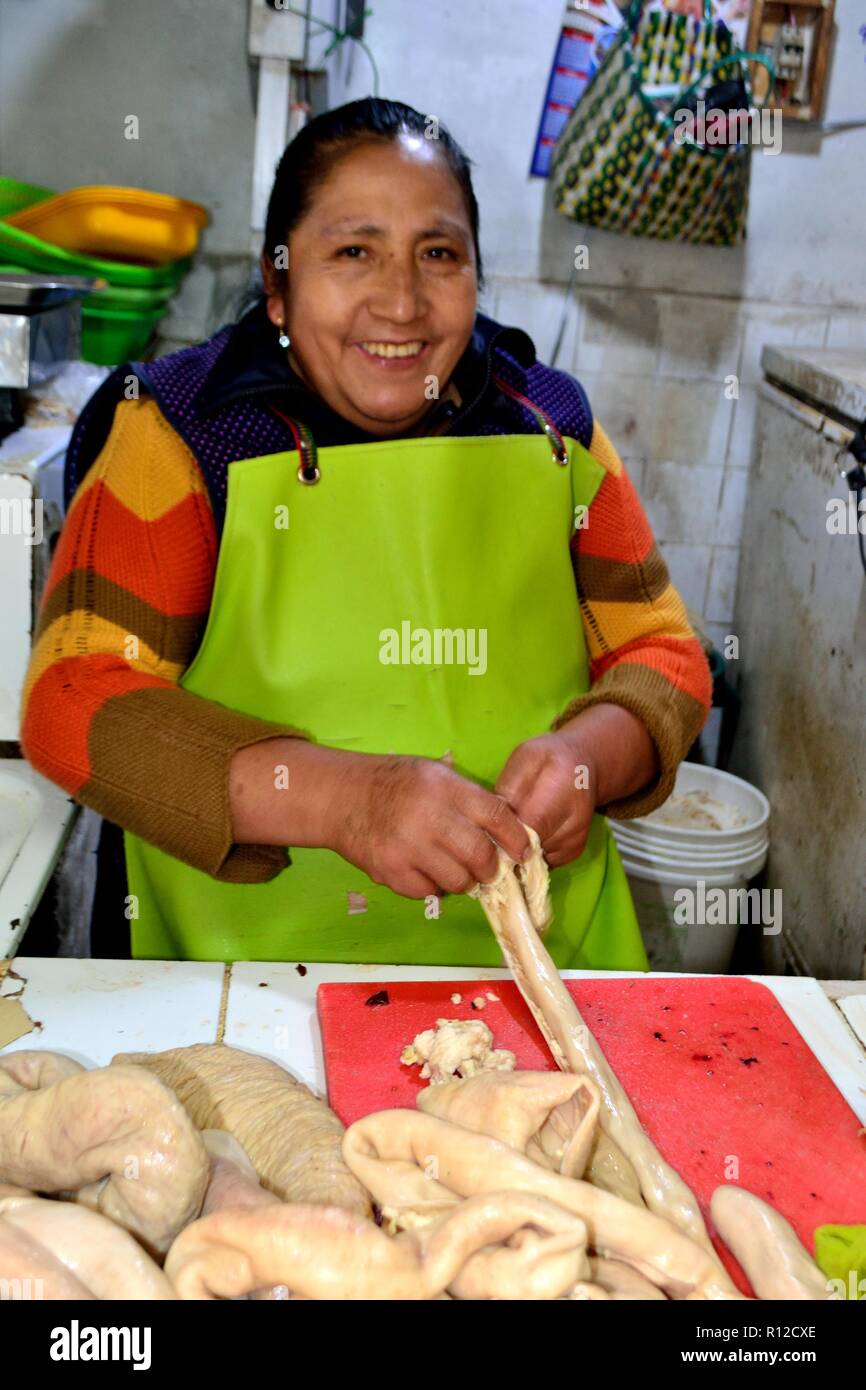 Cleaning lamb casings - Market in HUARAZ. Department of Ancash.PERU ...