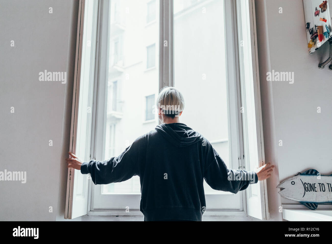 Looking out the window to the view below hi-res stock photography and ...