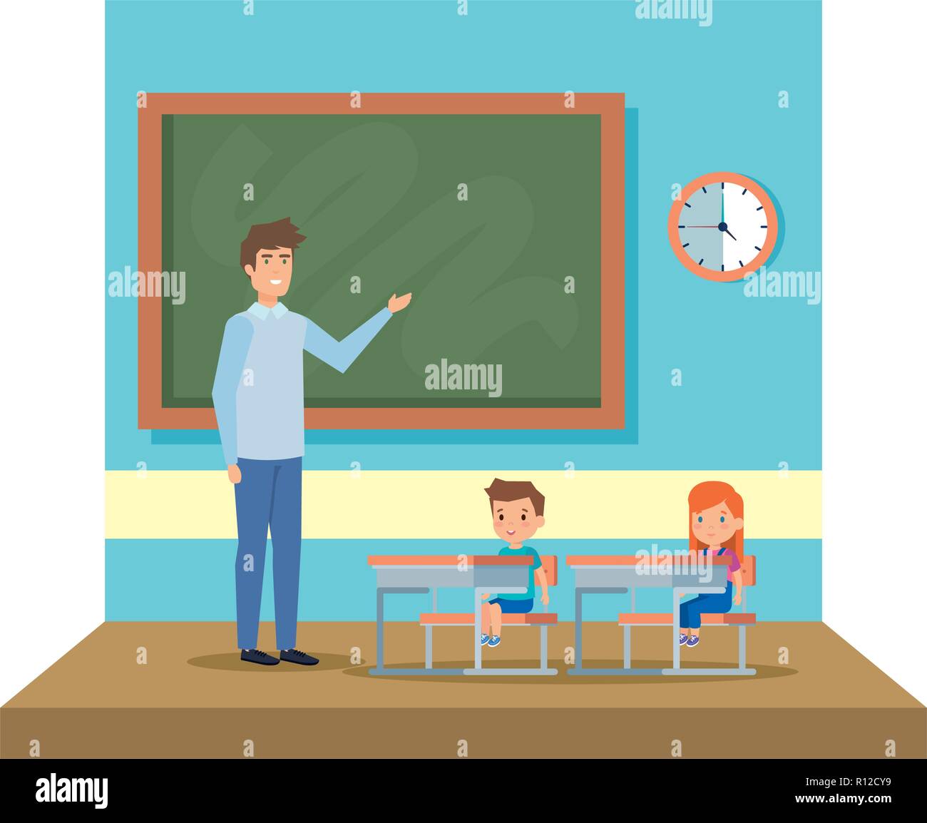 male teacher with kids in the classroom vector illustration design ...