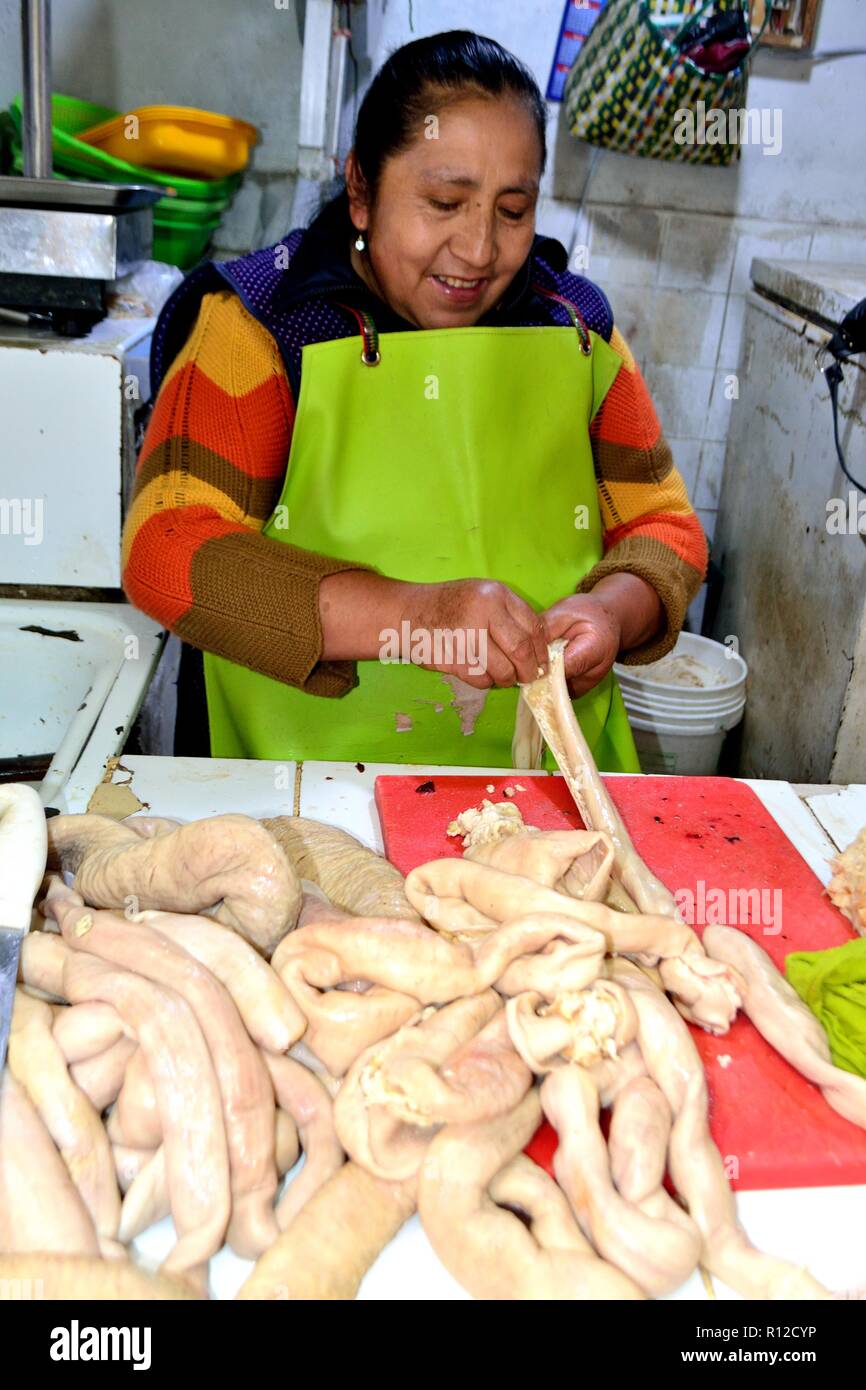 Cleaning lamb casings - Market in HUARAZ. Department of Ancash.PERU ...