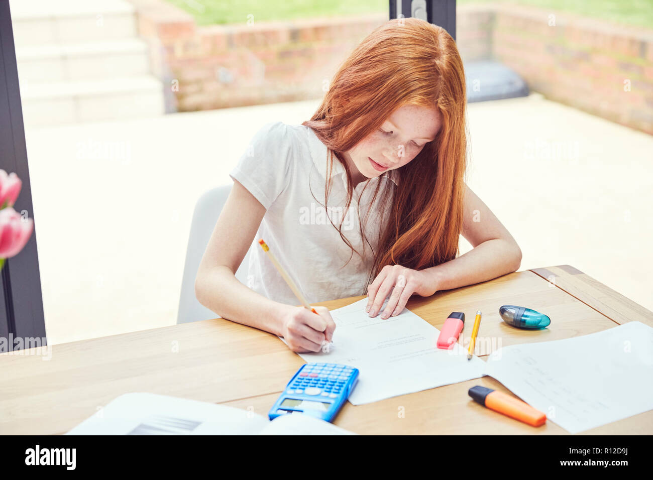 Girl doing homework Stock Photo - Alamy